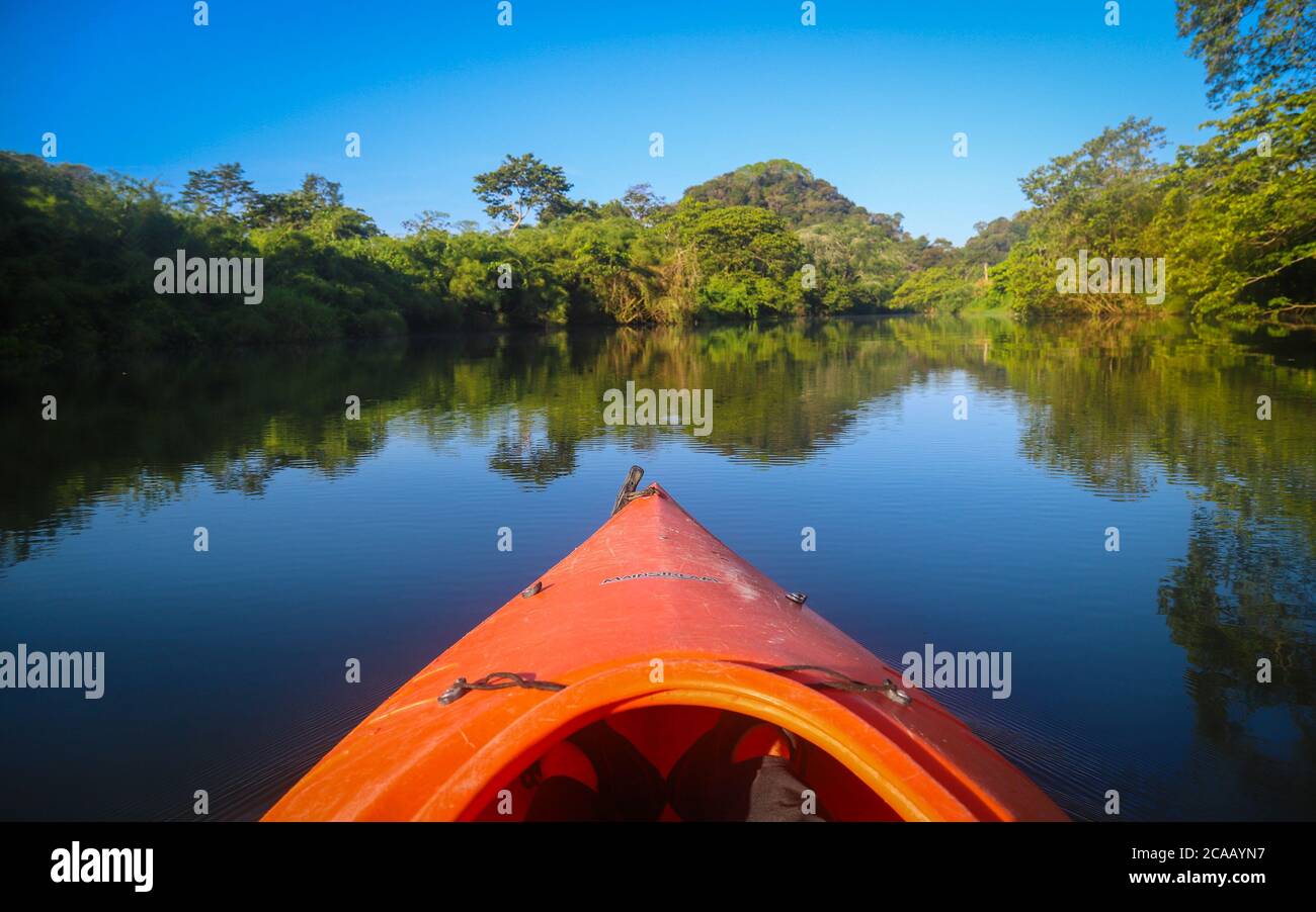 Kayak on a river in Belize Stock Photo - Alamy