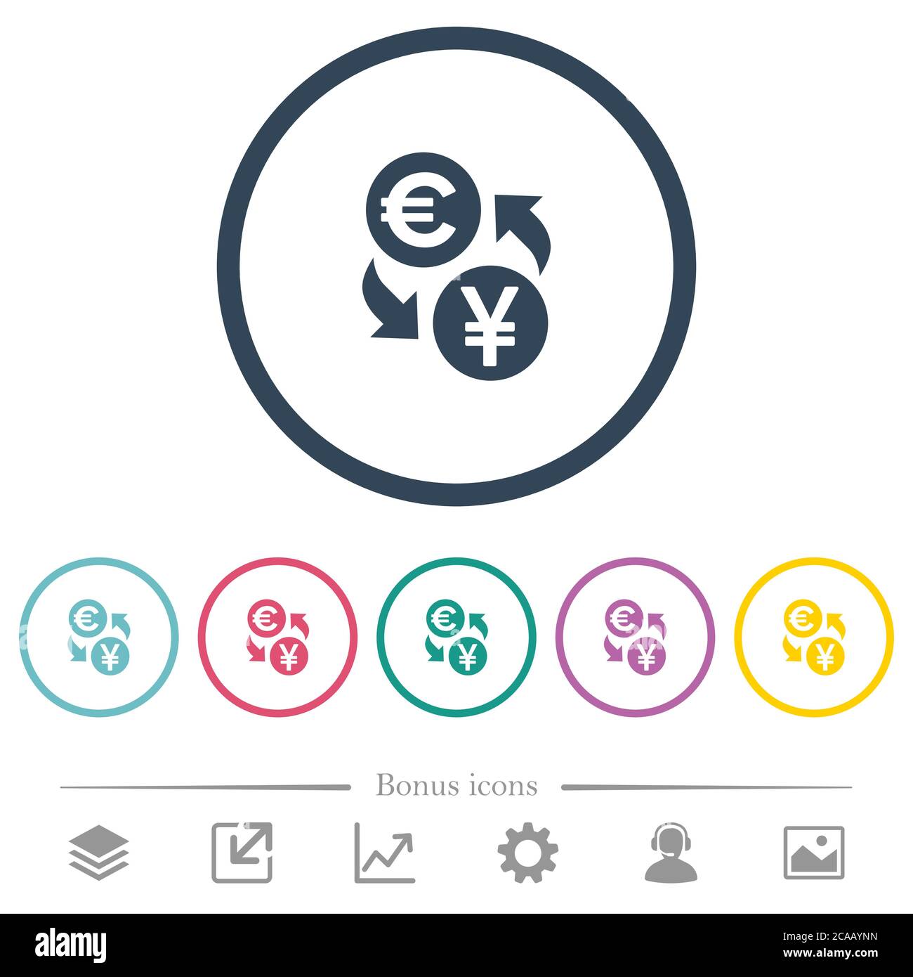 Euro Yen money exchange flat color icons in round outlines. 6 bonus ...