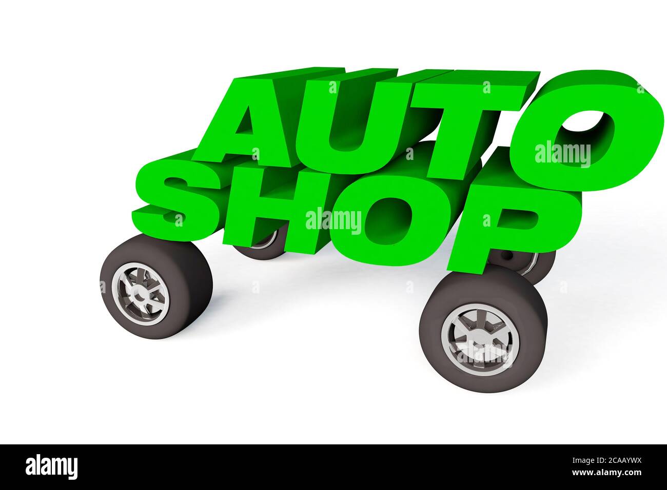 3d render of a car with words that say auto shop on white background ...