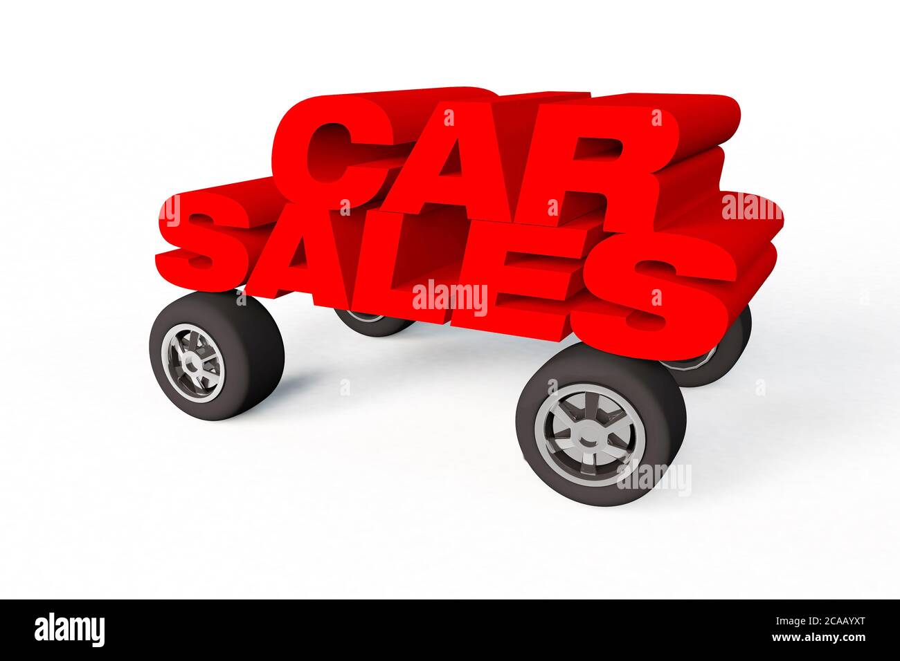 3D Render of the word car sales on a white background with wheels Stock ...