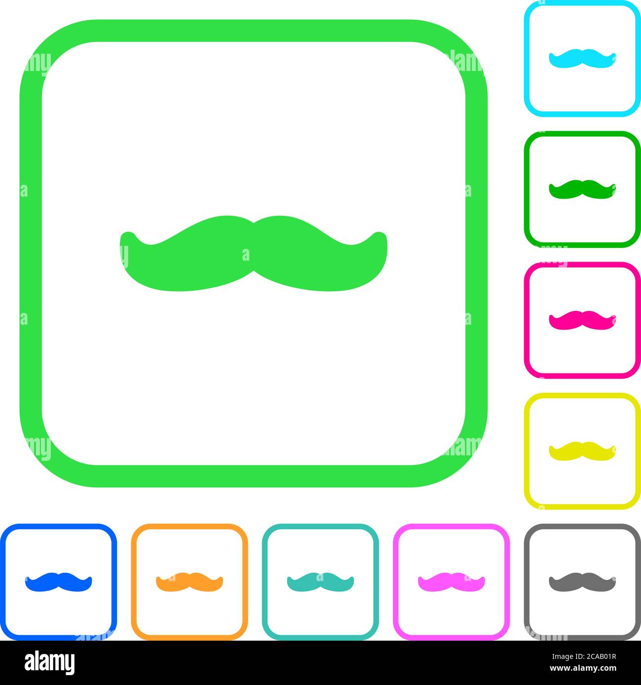 Mustache vivid colored flat icons in curved borders on white background ...