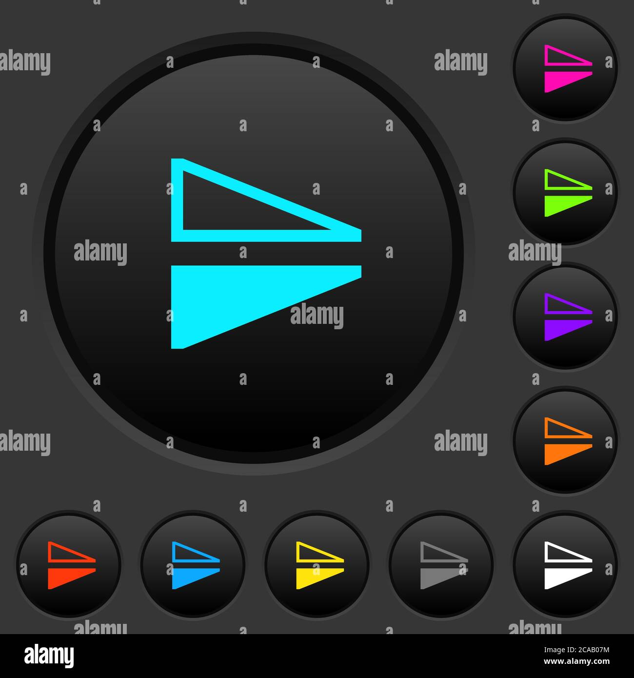 Flip vertical dark push buttons with vivid color icons on dark grey background Stock Vector ...