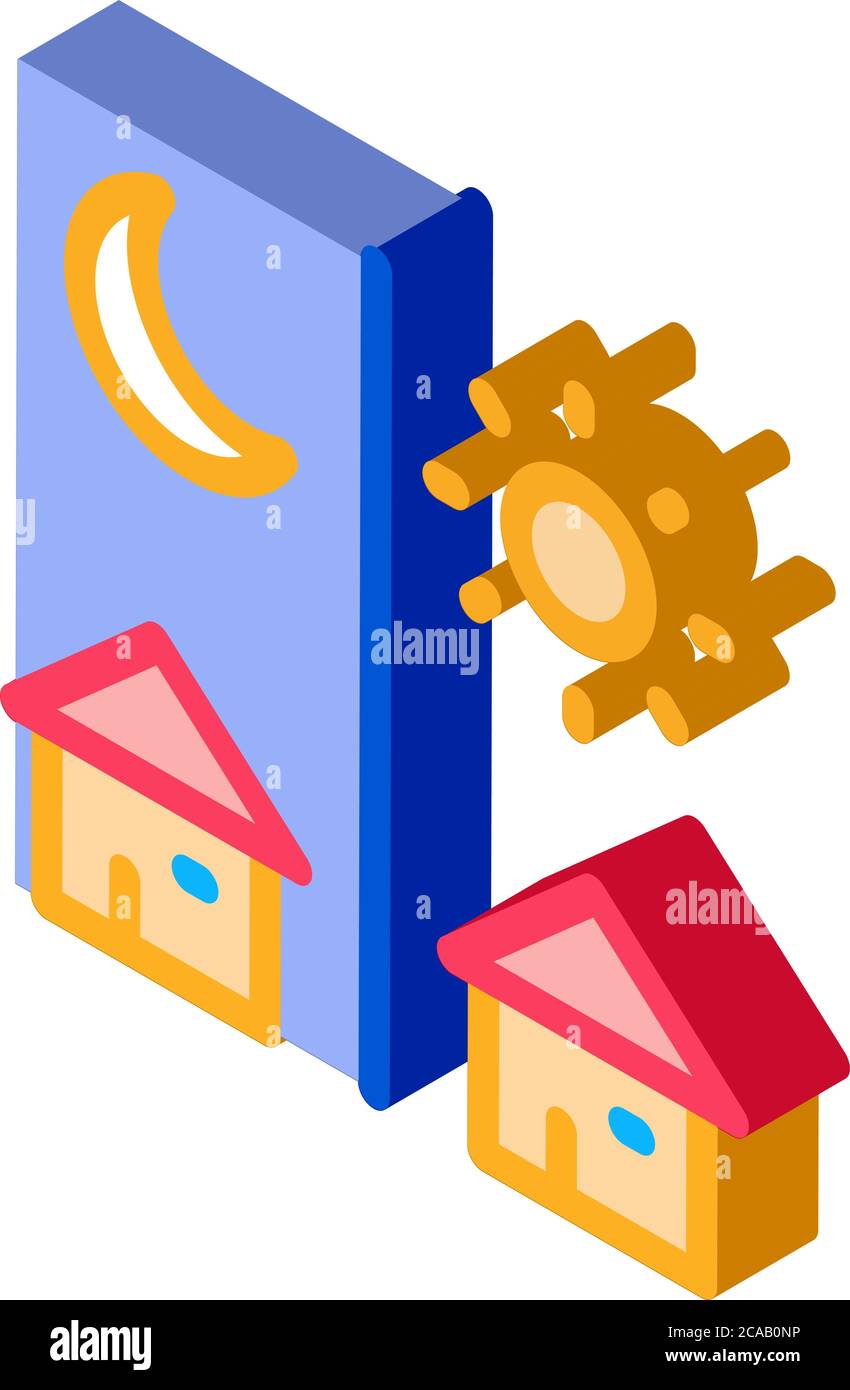 day and night remote work isometric icon vector illustration Stock ...