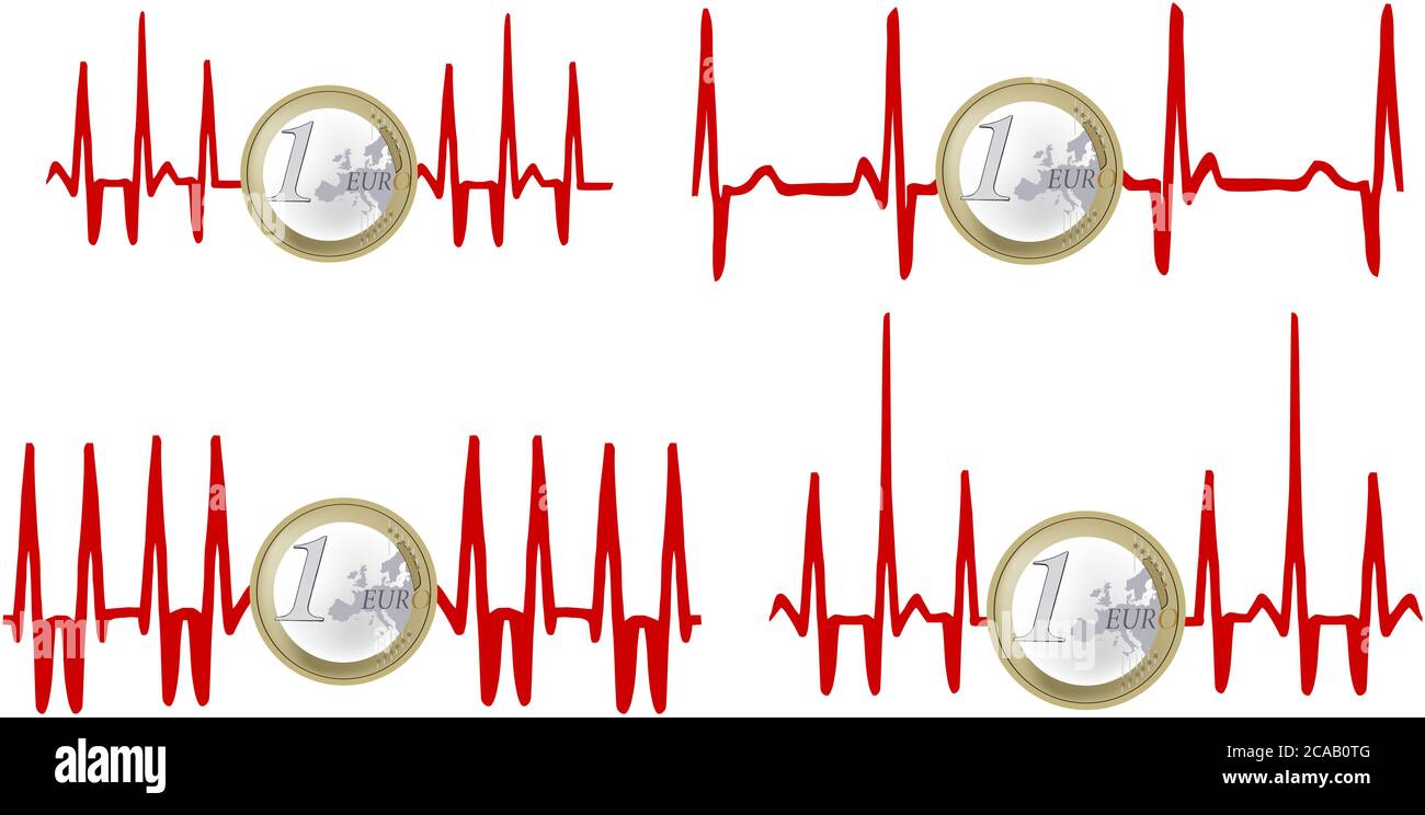 Illustration of coins with red cardiograms isolated on a white ...