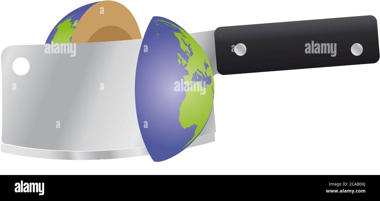 Illustration of a knife cutting the Earth globe isolated on white ...
