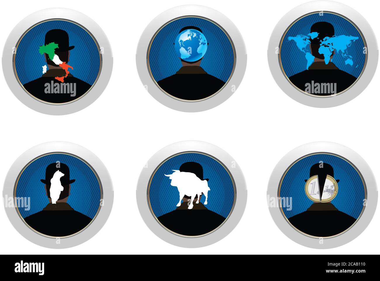 Illustration of icons with a man and different signs isolated on a ...