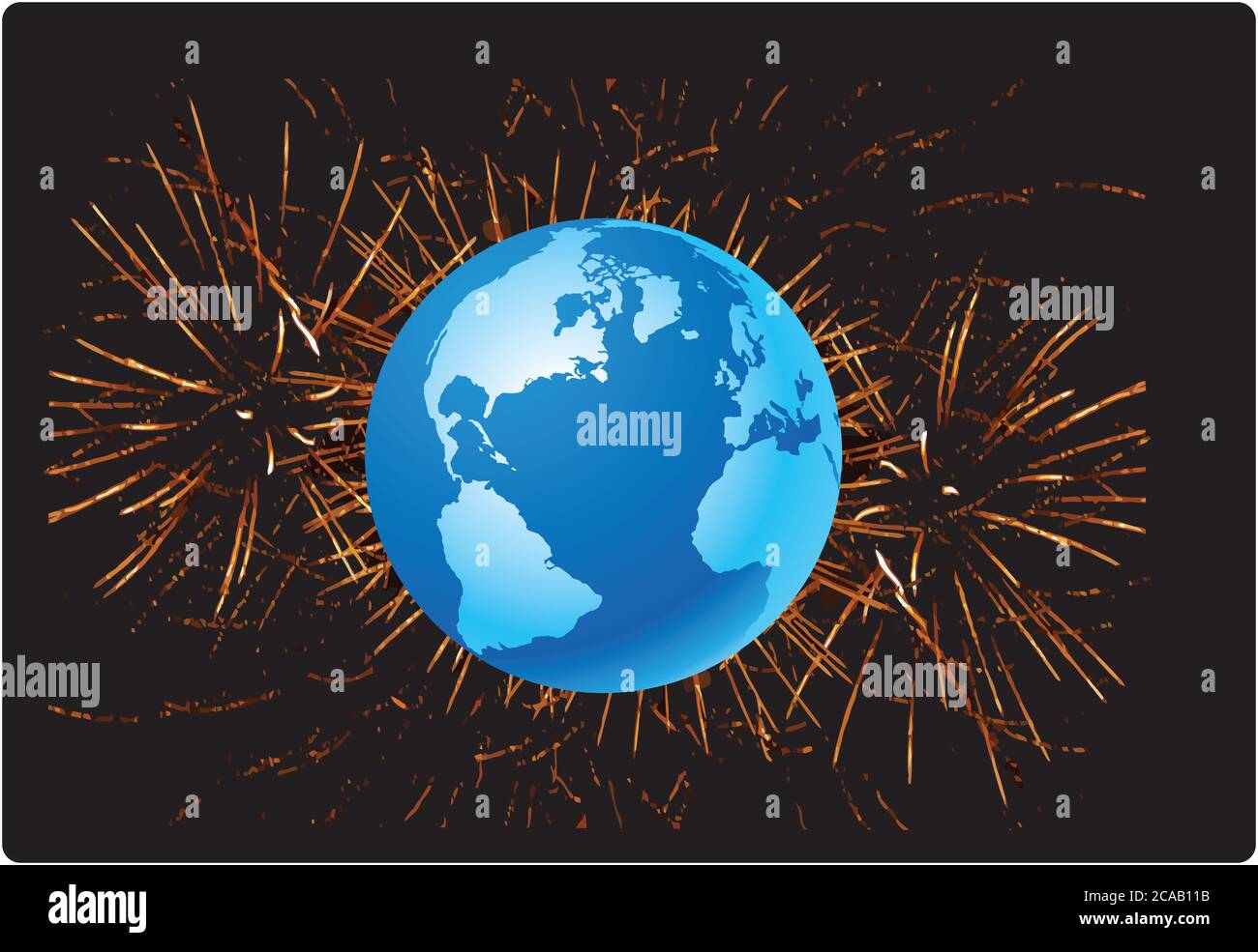 Illustration of earth and fireworks on a black background Stock Photo ...