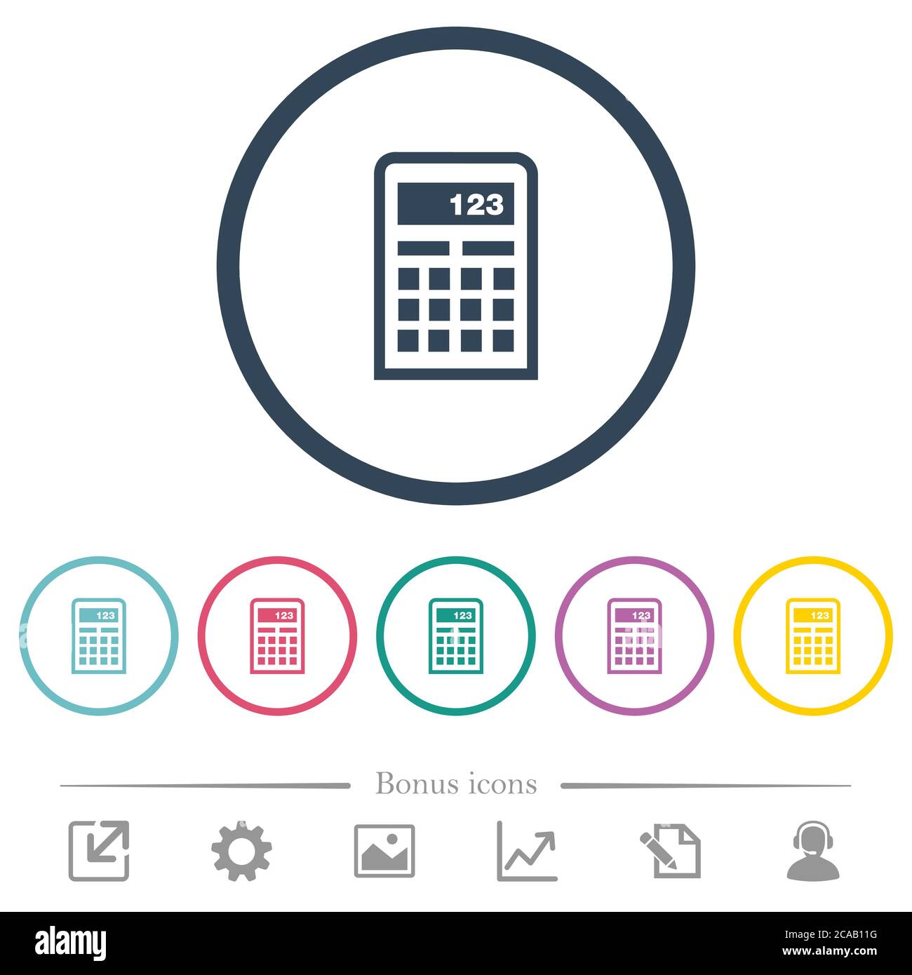 Scientific calculator flat color icons in round outlines. 6 bonus icons ...