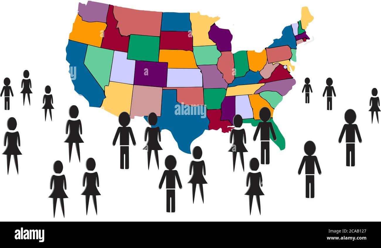 Illustration of a colorful Australia map with human figures isolated on ...