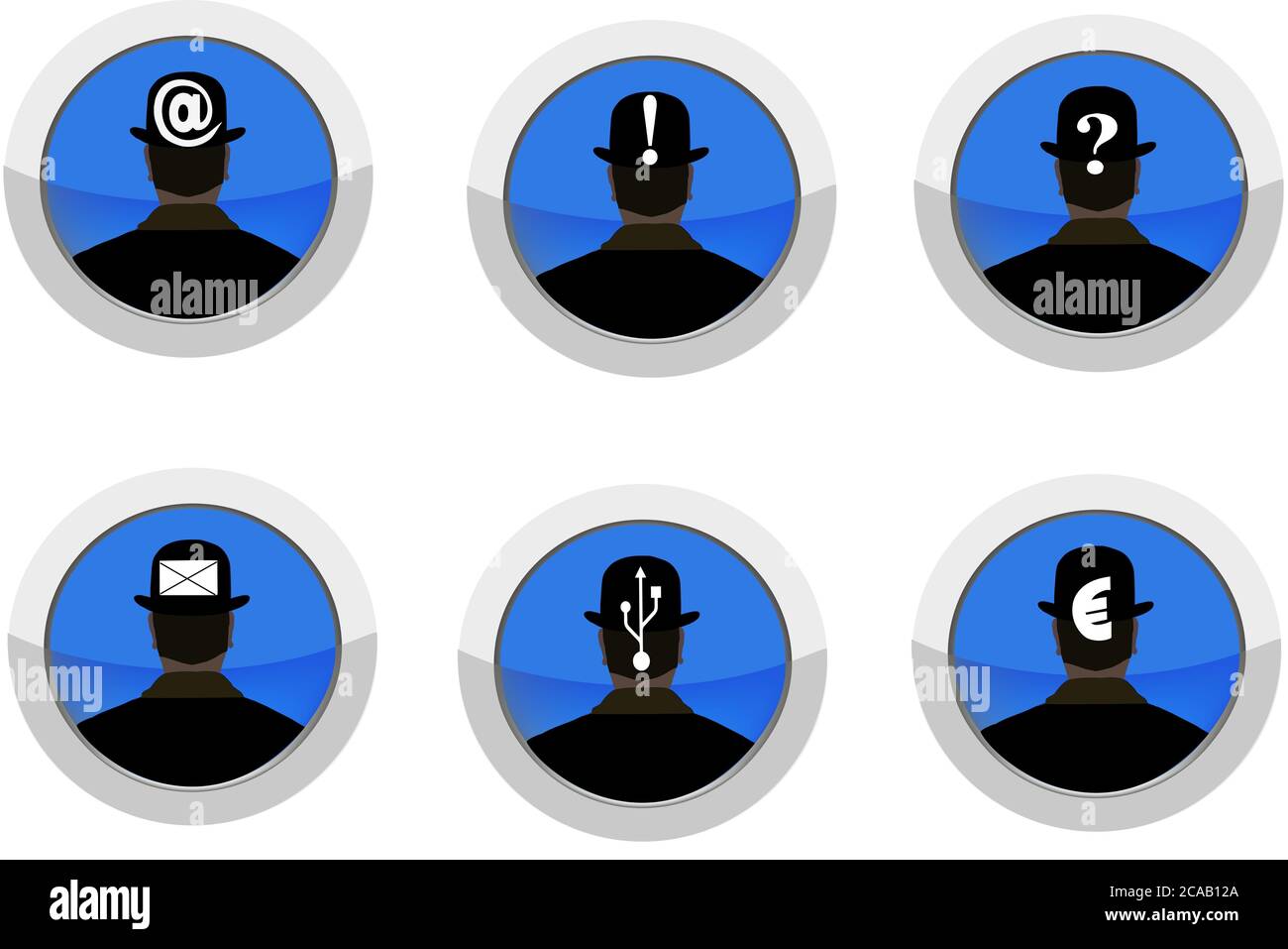 Illustration of icons with a man with different signs isolated on a ...