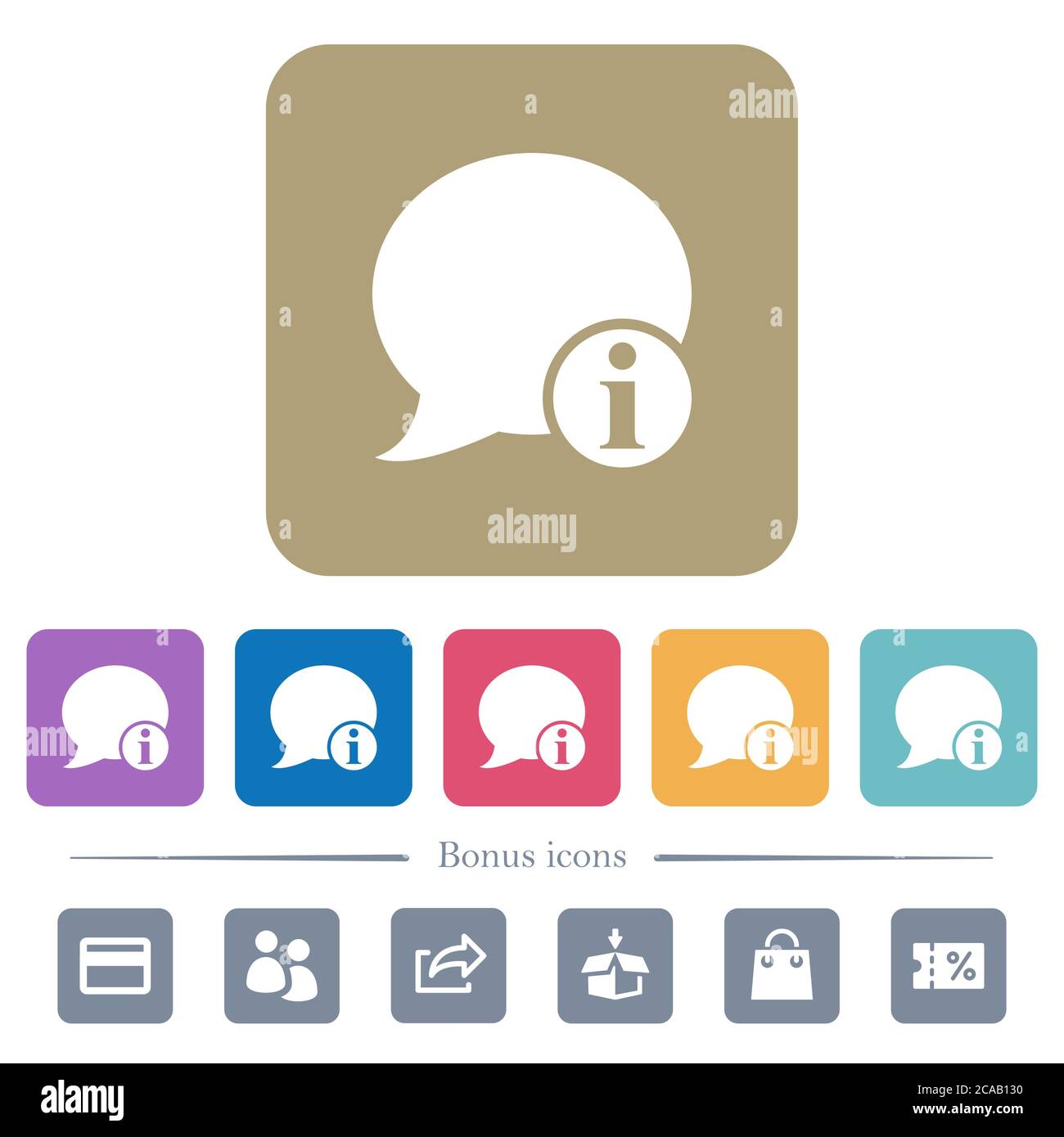 Blog comment info white flat icons on color rounded square backgrounds ...