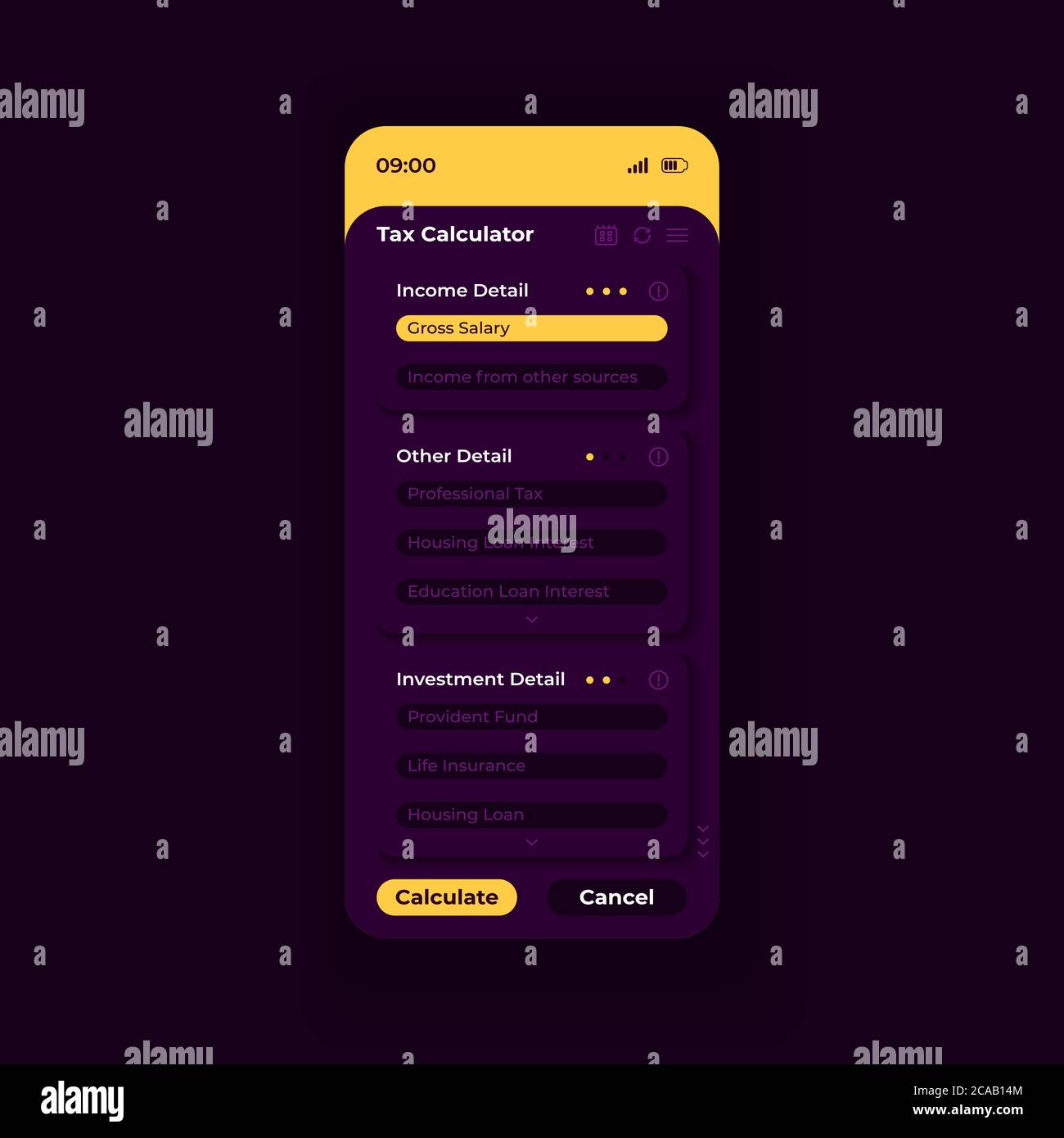 Tax calculator app smartphone interface vector template. Mobile app ... Tax calculator app smartphone interface vector template. Mobile app ...