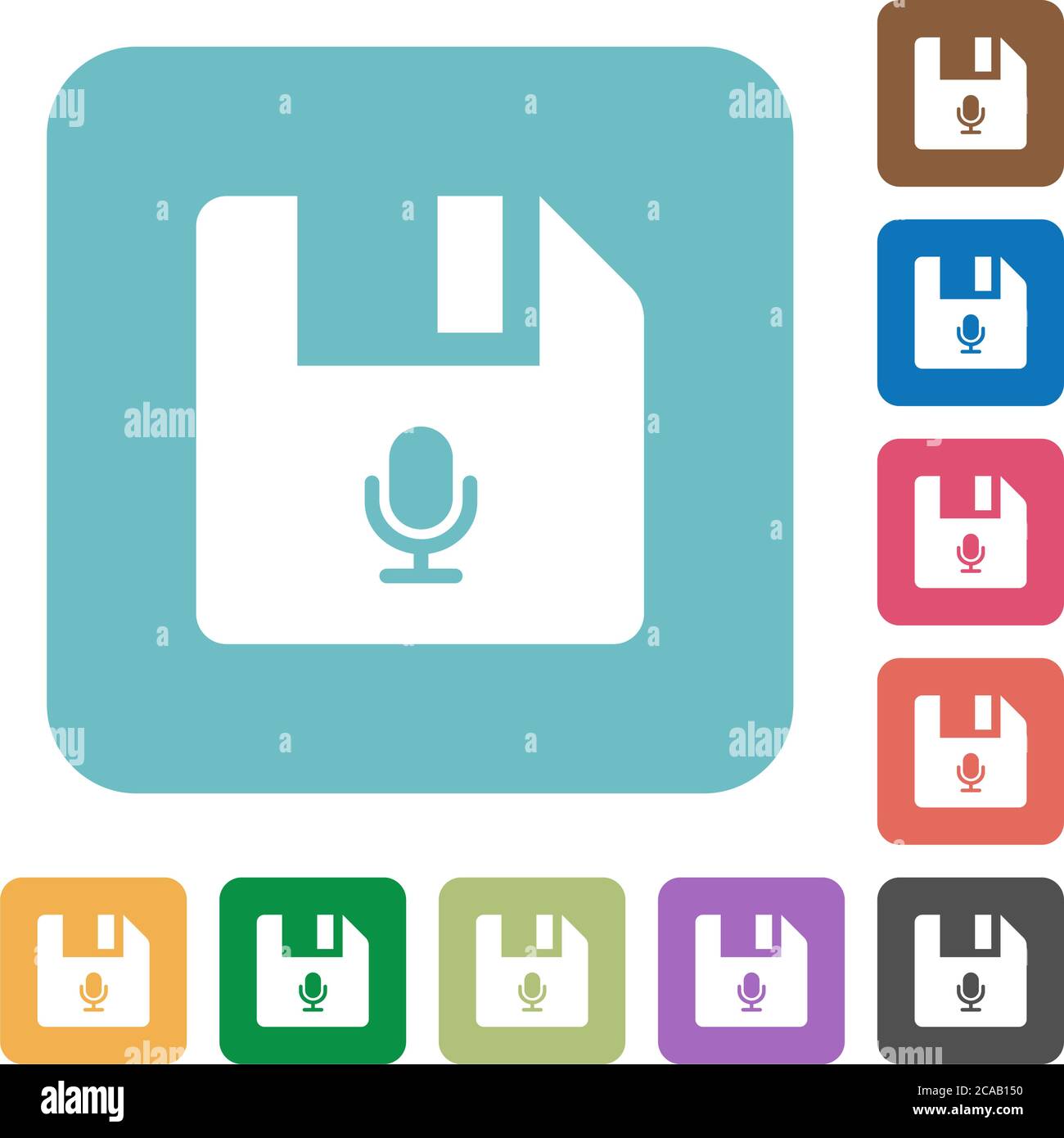 Voice file white flat icons on color rounded square backgrounds Stock ...