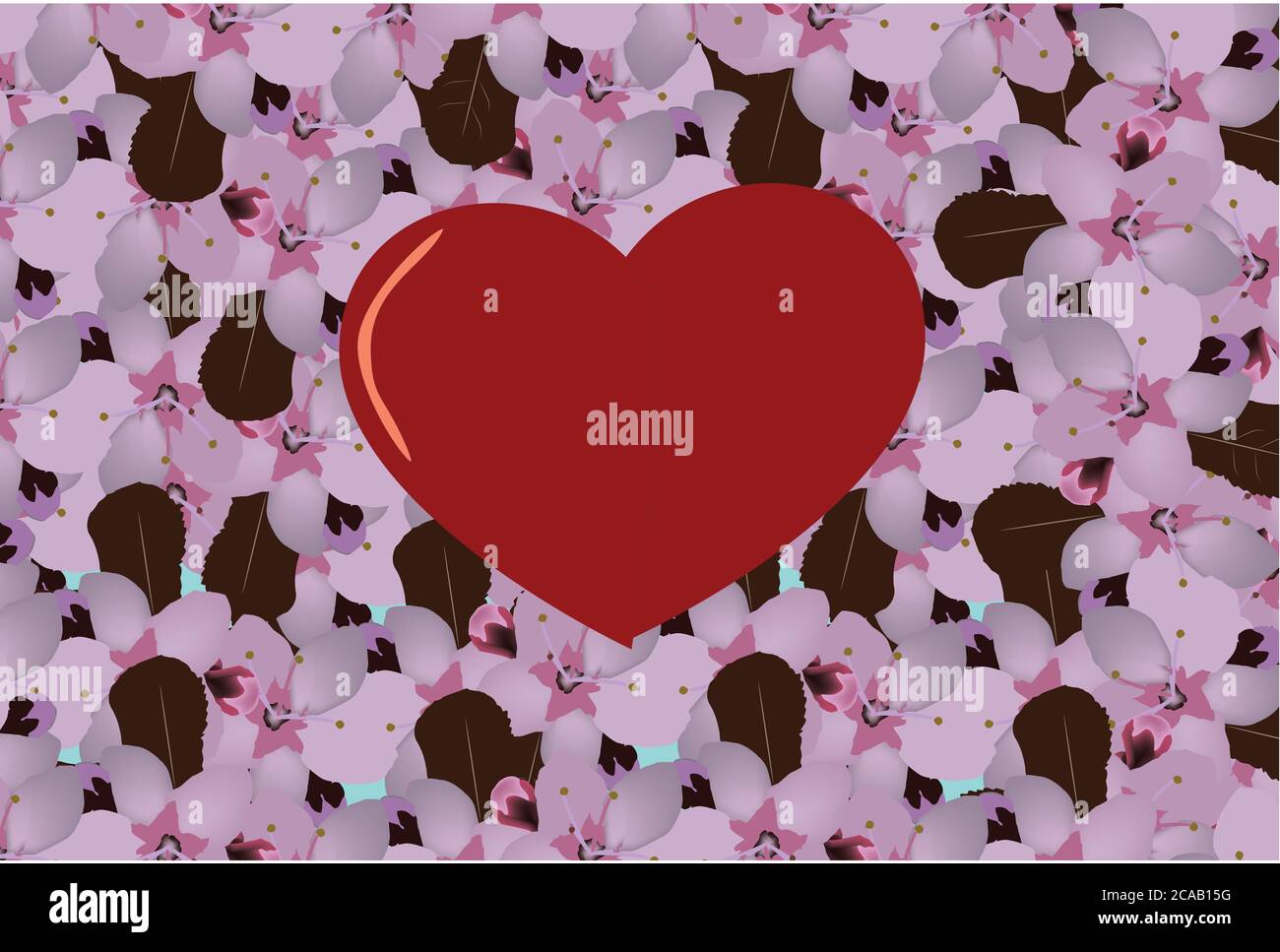 3D rendering illustration of a big red heart surrounded by flowers ...