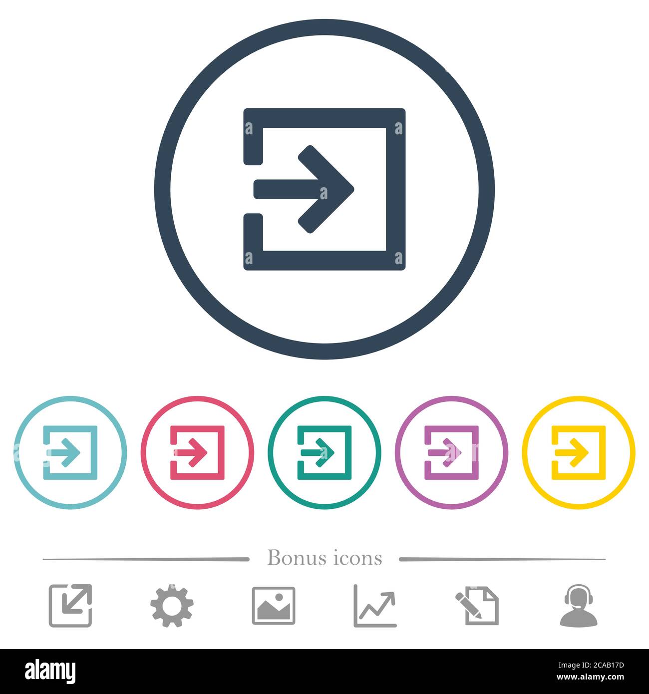 Import with inside arrow flat color icons in round outlines. 6 bonus ...