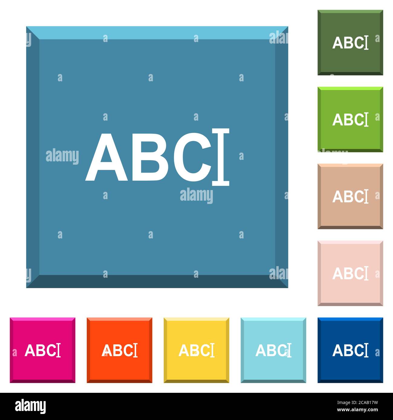 Typing text with cursor white icons on edged square buttons in various ...