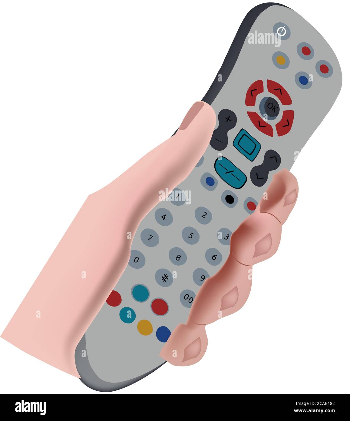 Illustration of remote control for television in a hand isolated on a ...
