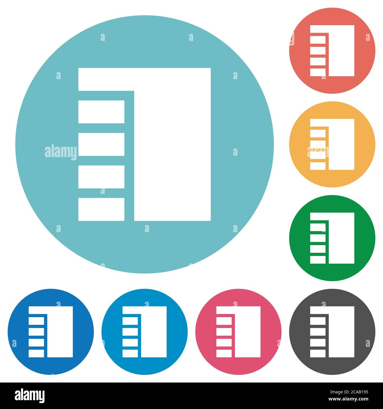 Vertical tabbed layout active flat white icons on round color ...