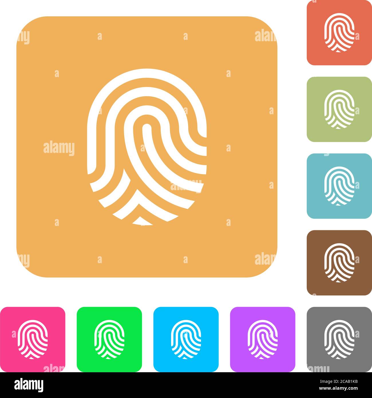 Fingerprint flat icons on rounded square vivid color backgrounds Stock ...