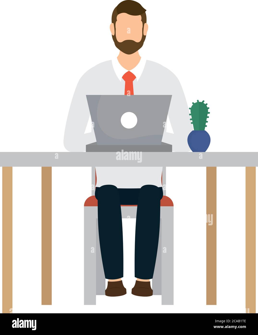 elegant businessman working in laptop in workplace scene vector ...