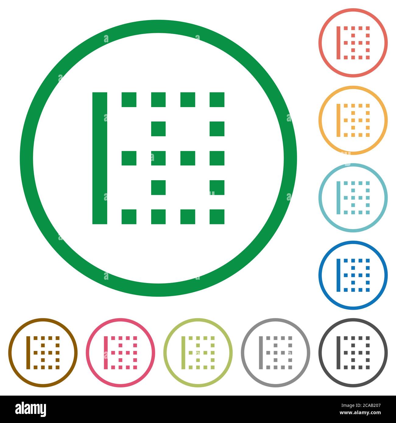 Left border flat color icons in round outlines on white background ...