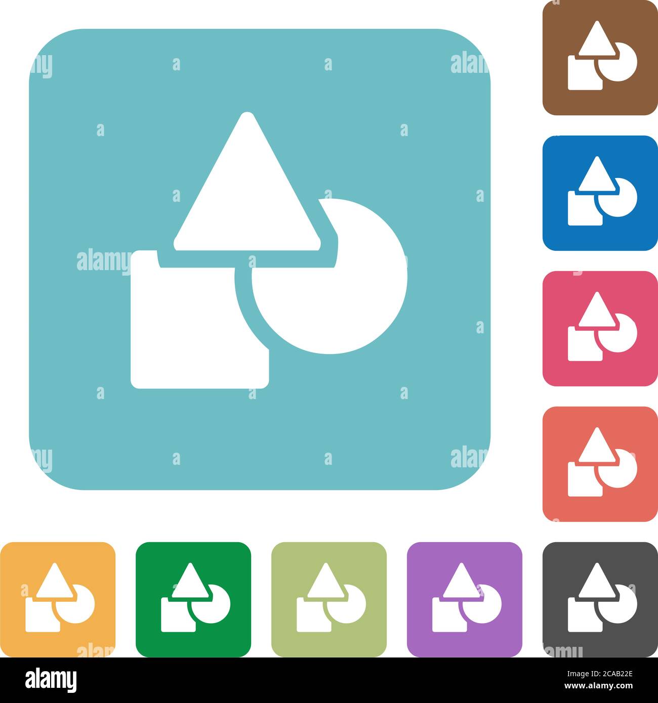 Basic geometric shapes white flat icons on color rounded square ...
