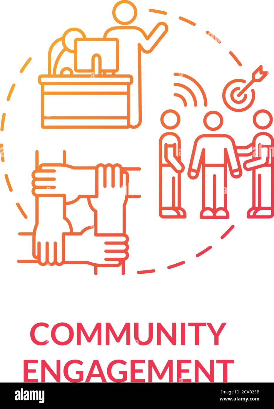 Community engagement red gradient concept icon. Teamwork for project ...