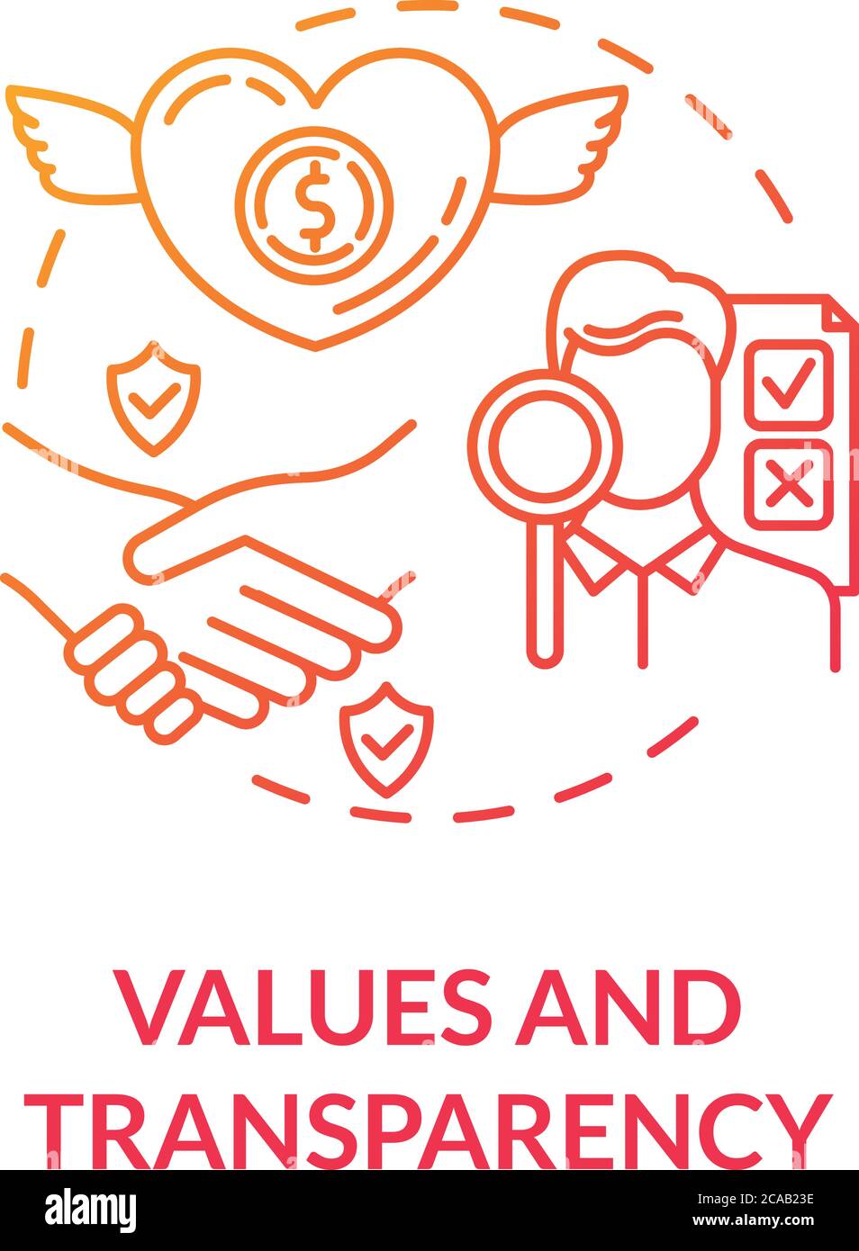 Values and transparency red gradient concept icon. Company reliability ...