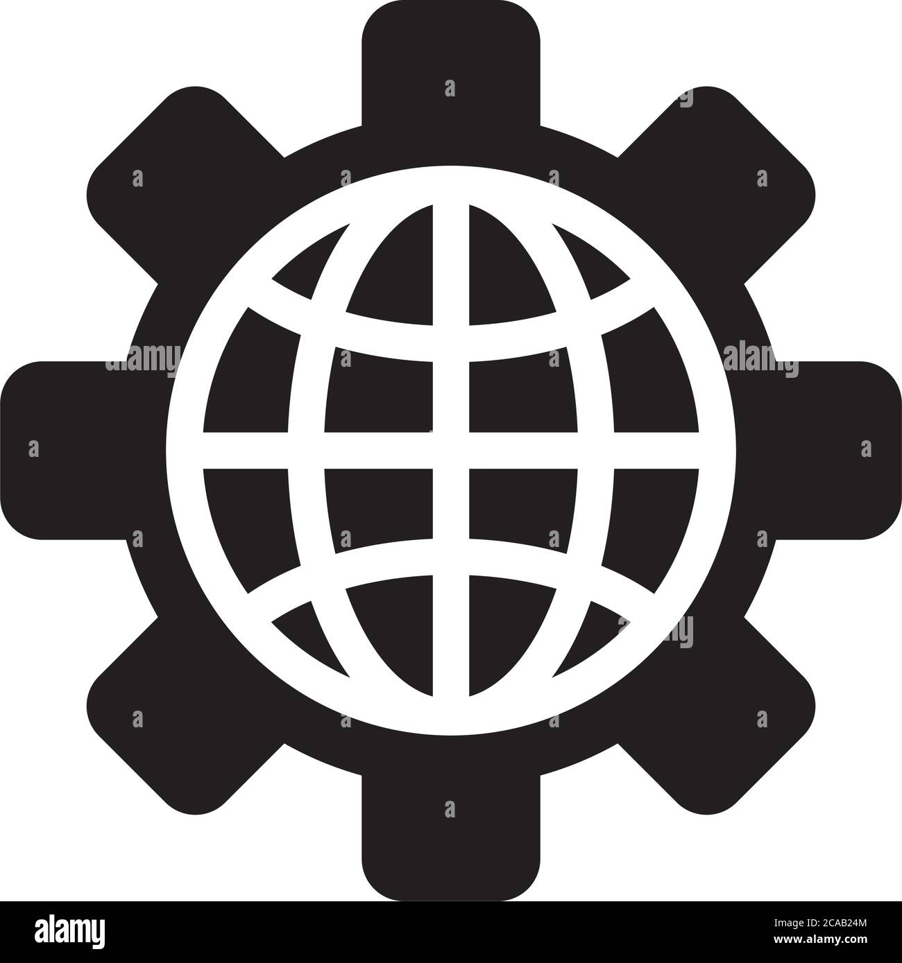 gear wheel with global sphere icon over white background, silhouette ...