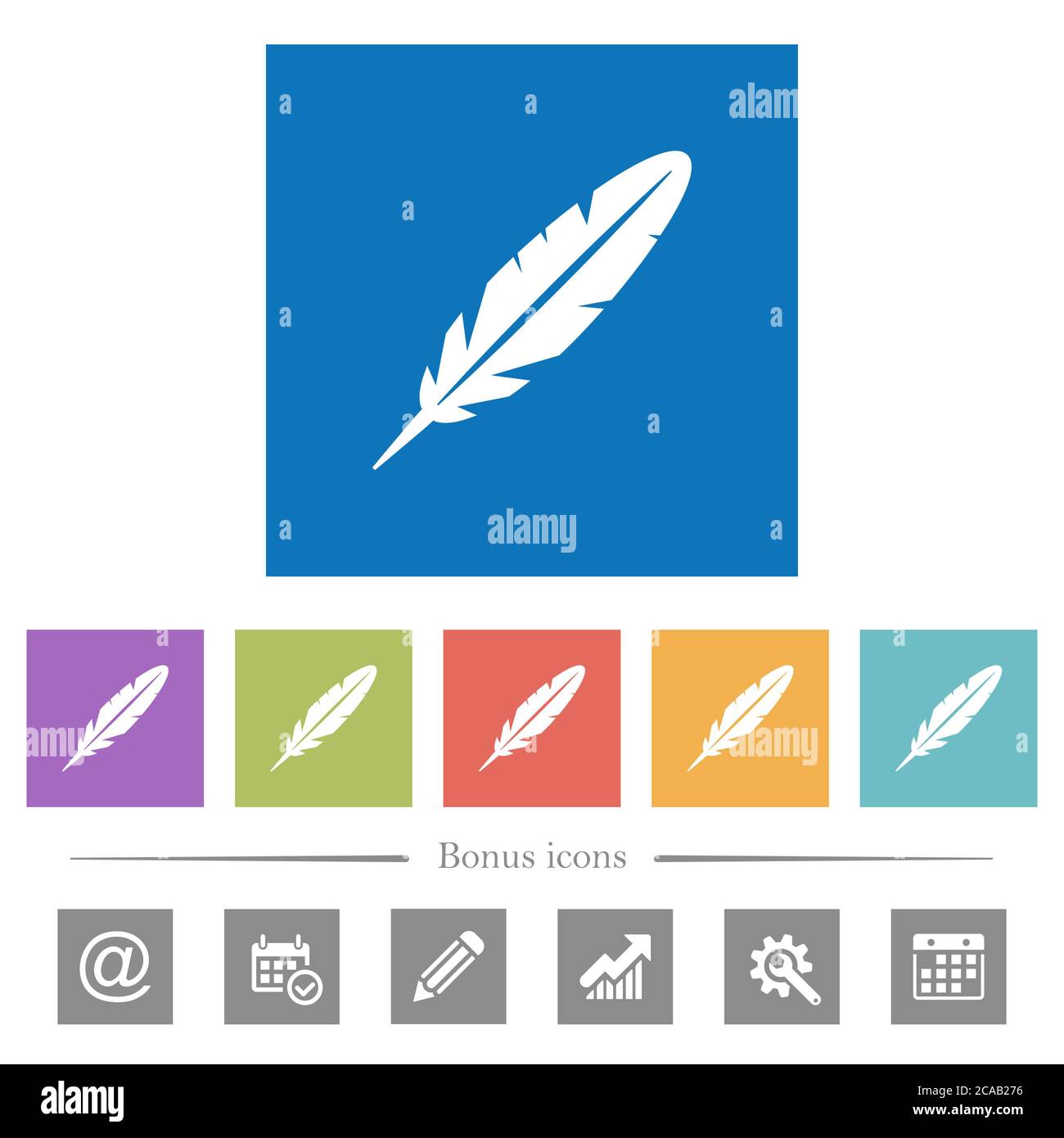 Single feather flat white icons in square backgrounds. 6 bonus icons ...