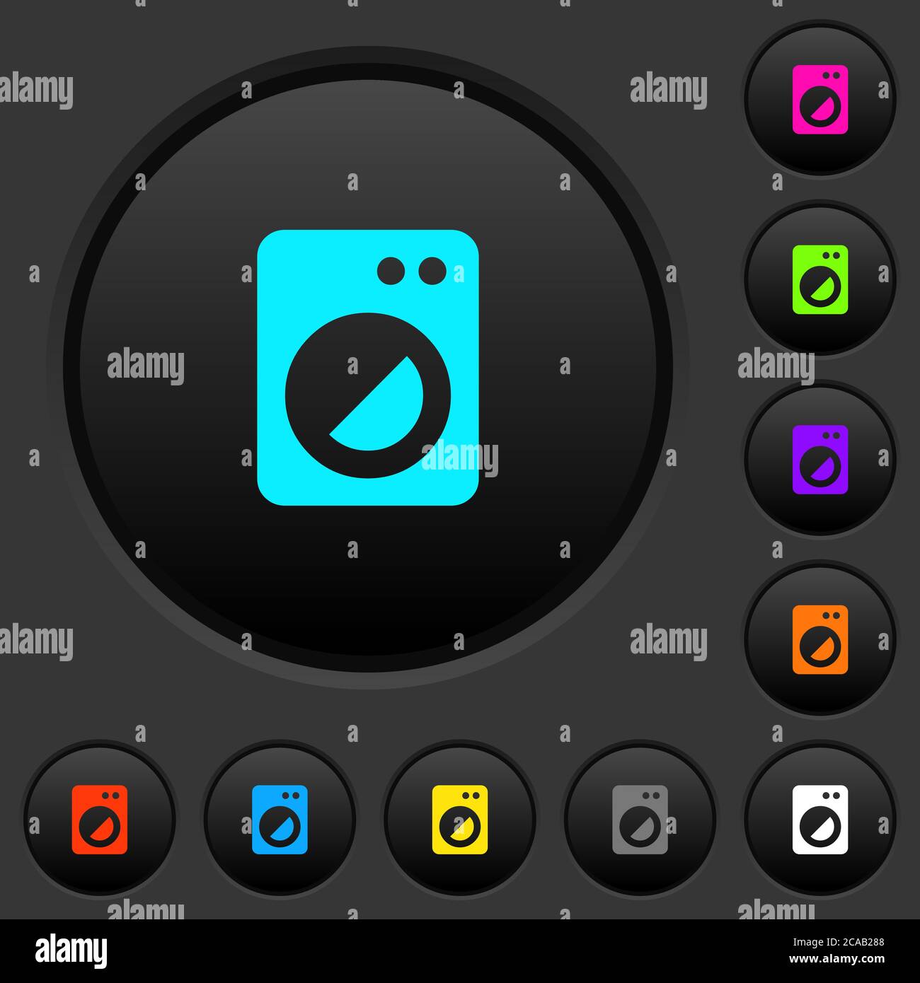 Washing machine dark push buttons with vivid color icons on dark grey ...