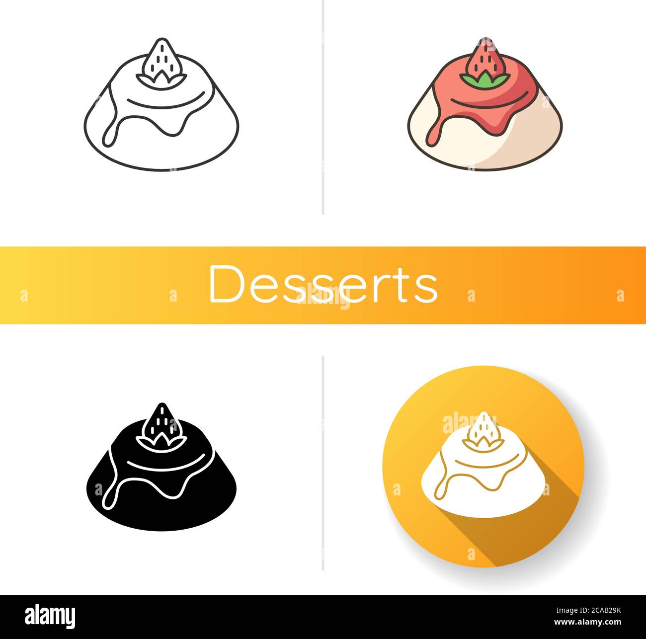 Panna Cotta icon. Italian pudding with strawberry sauce. Traditional ...