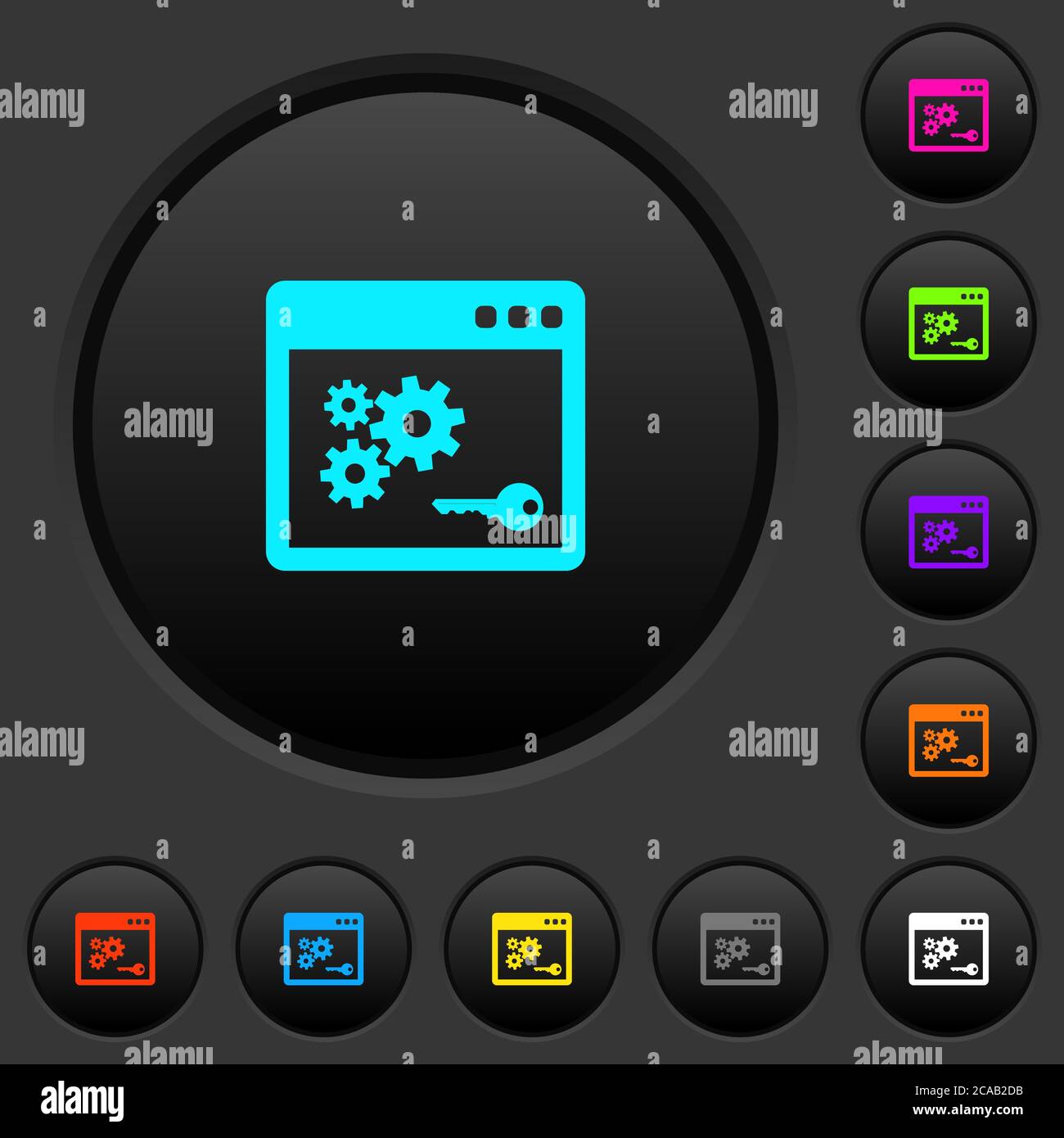 API key dark push buttons with vivid color icons on dark grey ...