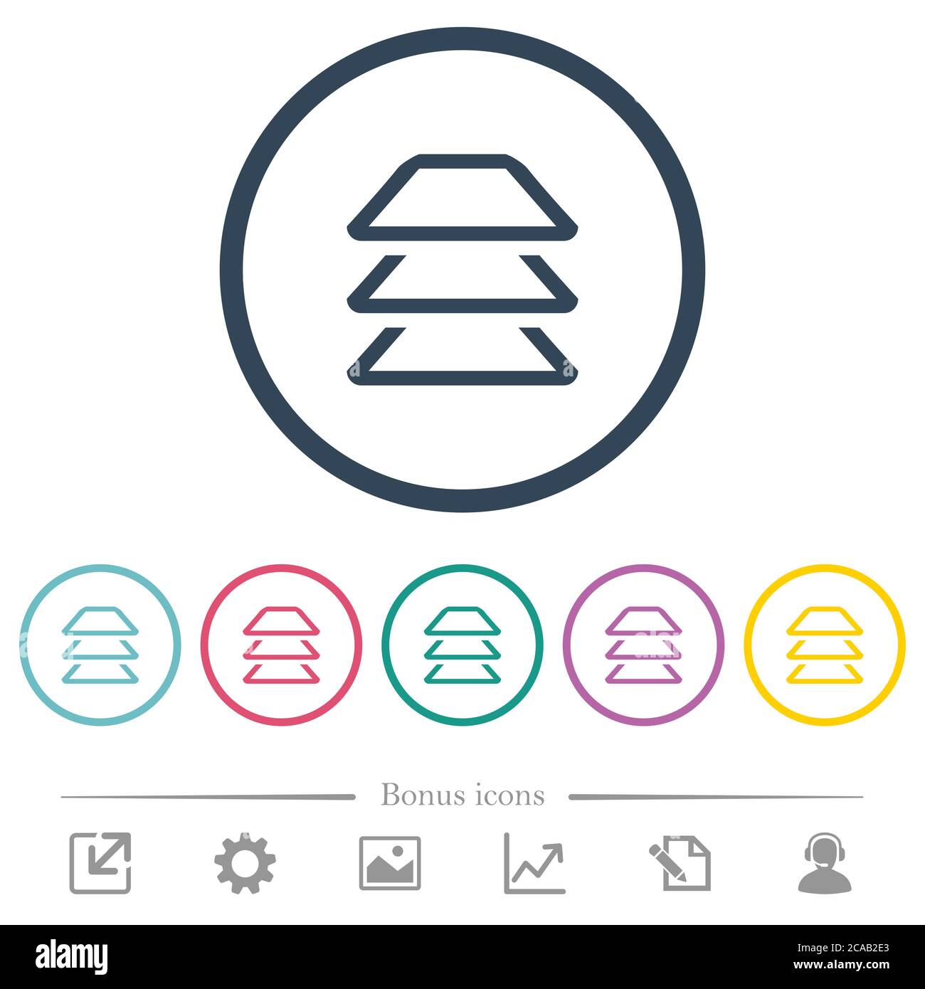 Multiple layers flat color icons in round outlines. 6 bonus icons ...