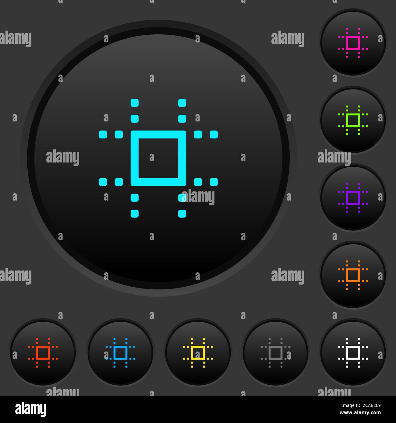 Snap to grid dark push buttons with vivid color icons on dark grey ...