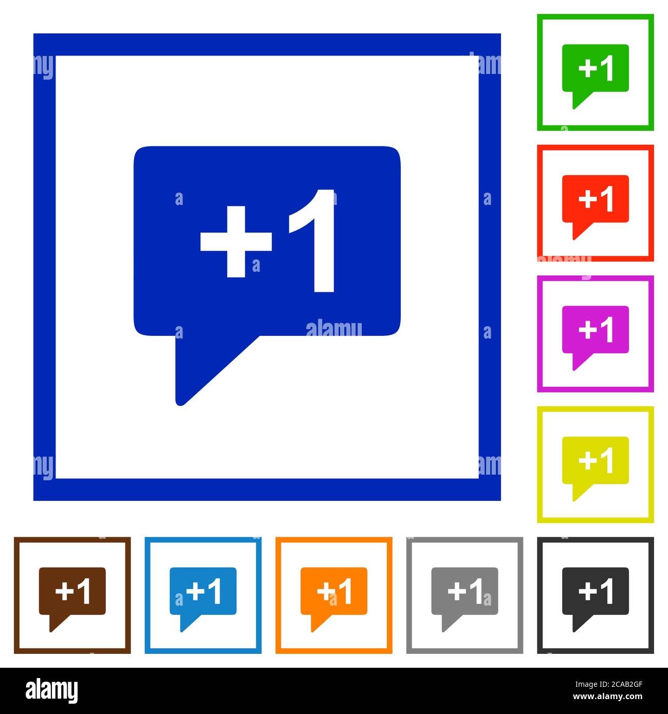 Plus one sign flat color icons in square frames on white background ...
