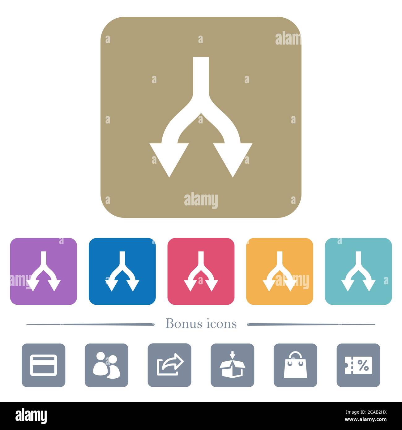 Split arrows down white flat icons on color rounded square backgrounds ...
