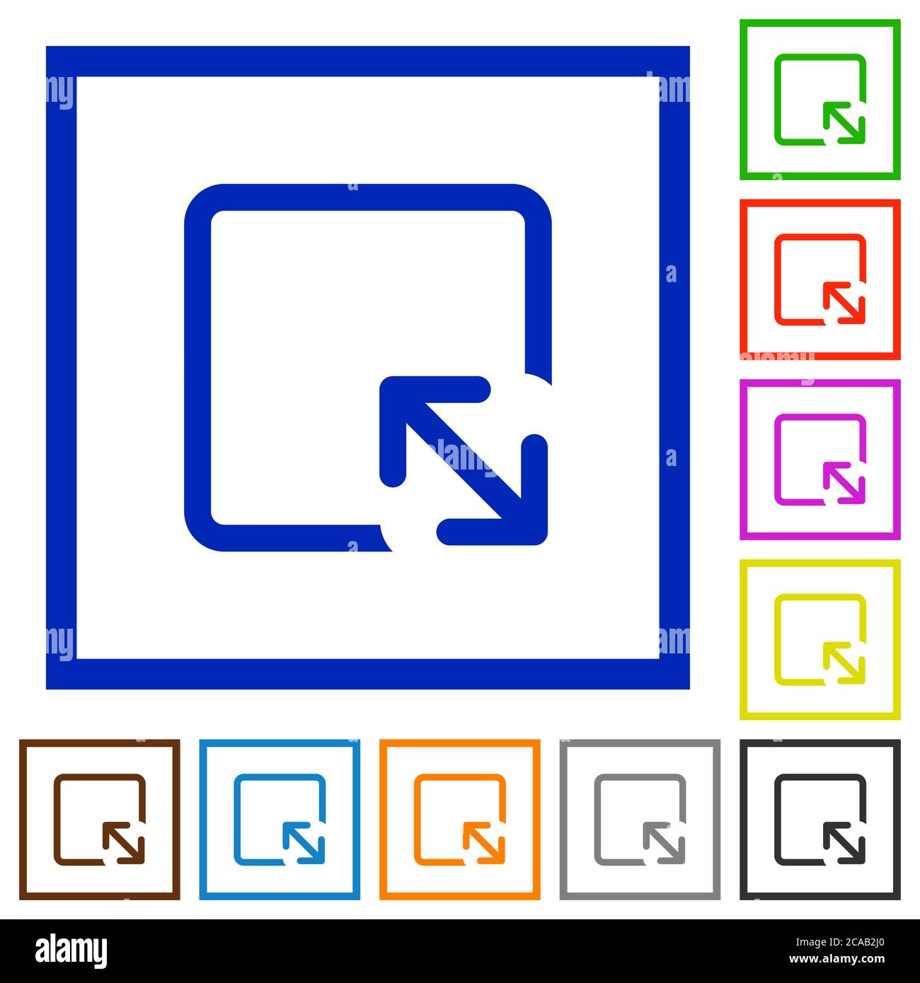 Resize object flat color icons in square frames on white background ...