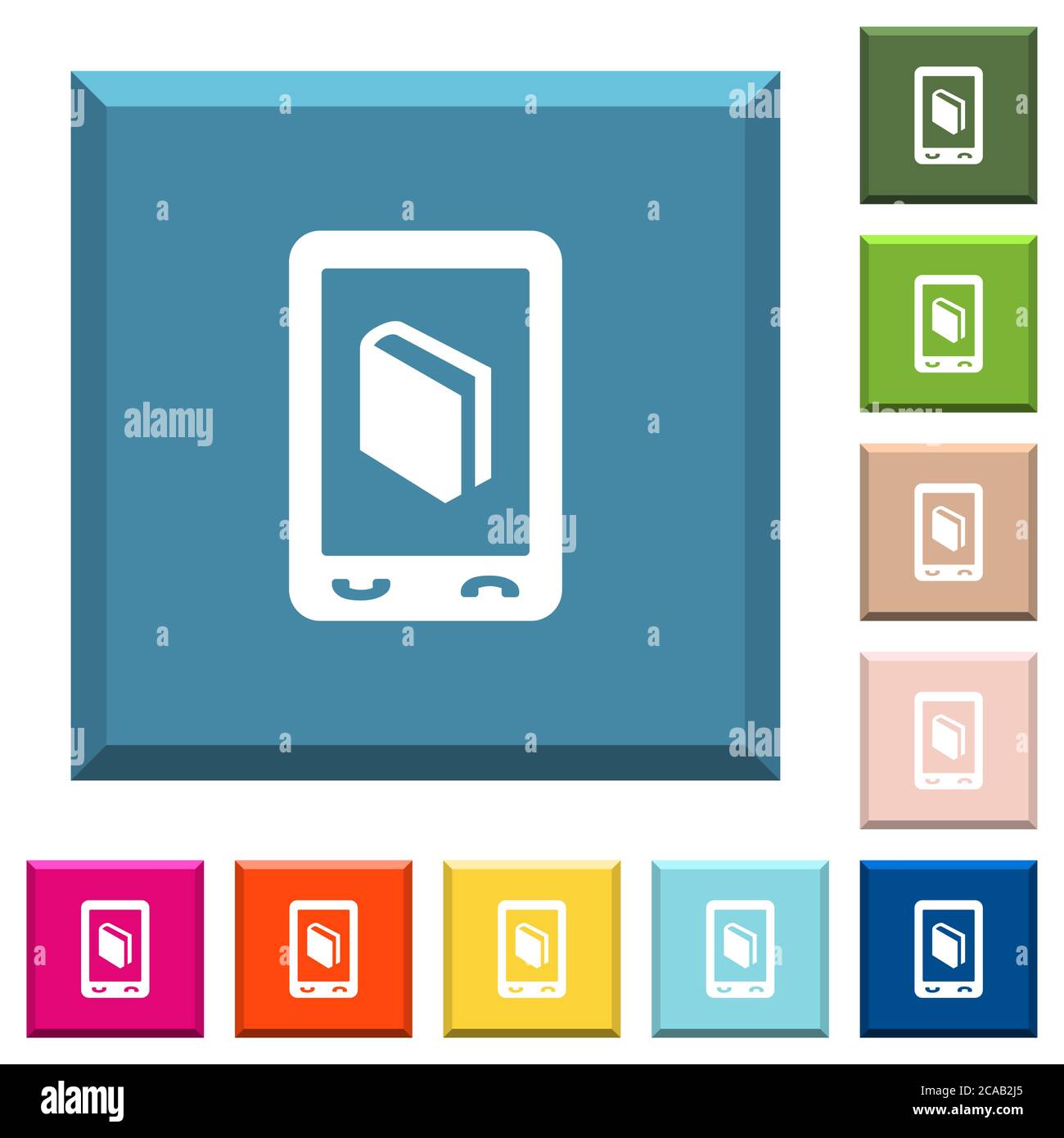 Mobile dictionary white icons on edged square buttons in various trendy ...