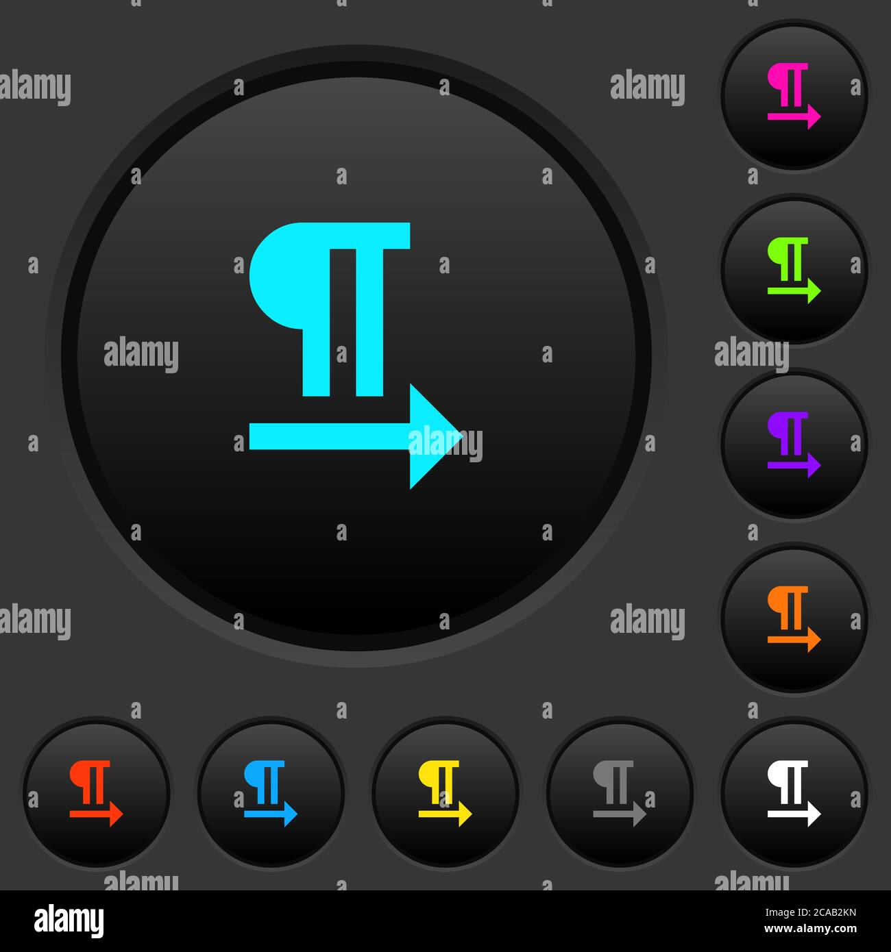 Left to right text direction dark push buttons with vivid color icons ...