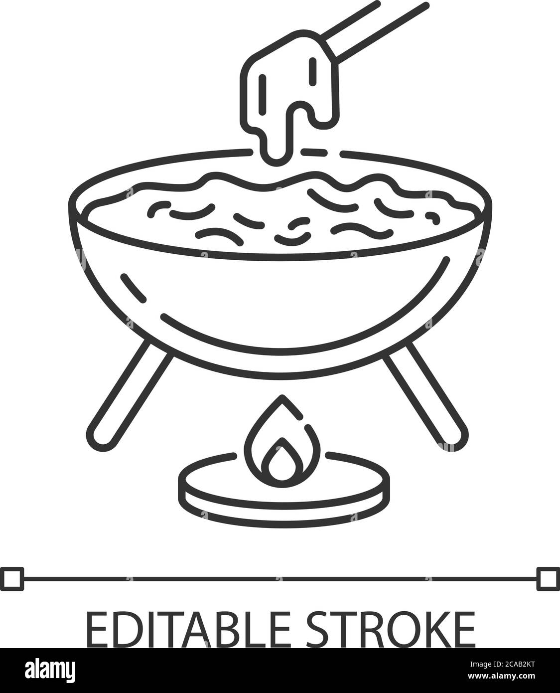 Cheese fondue pixel perfect linear icon. French fast food. Traditional ...