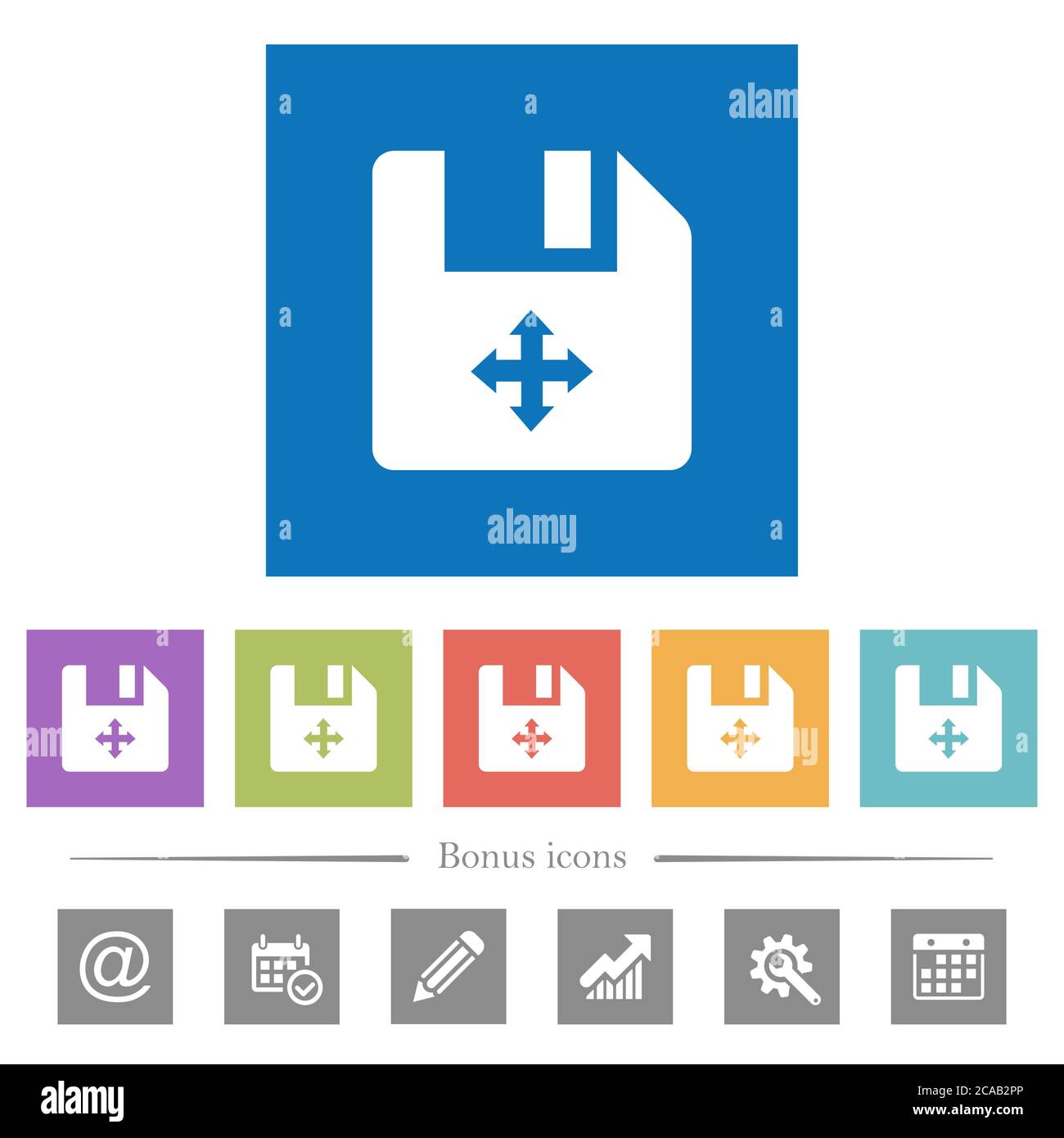 Move file flat white icons in square backgrounds. 6 bonus icons ...