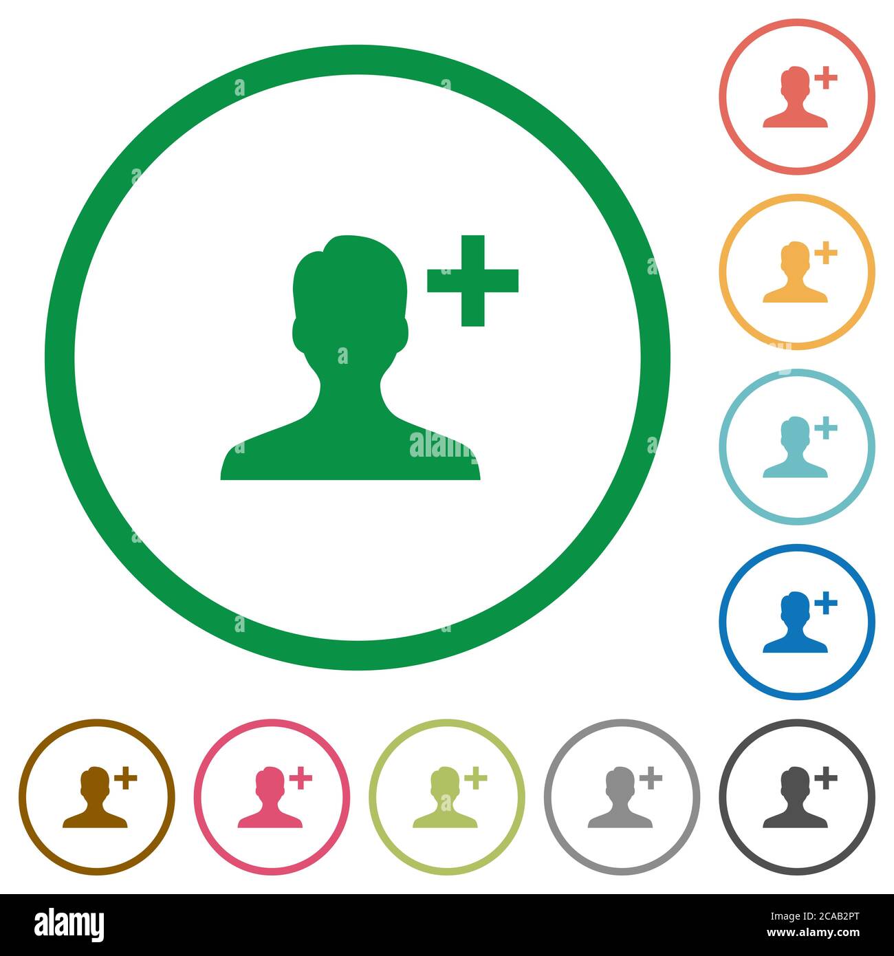 Add new user flat color icons in round outlines on white background ...