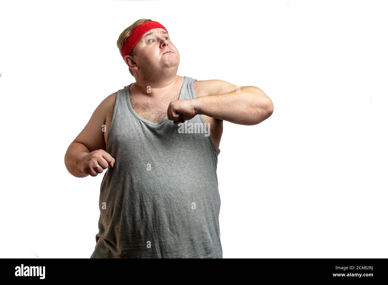 Fat self-confident white man making a gesture pointing to himself ...