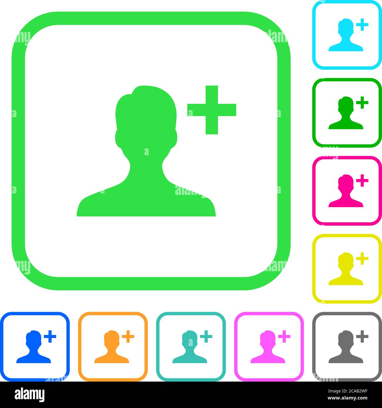 Add new user vivid colored flat icons in curved borders on white ...