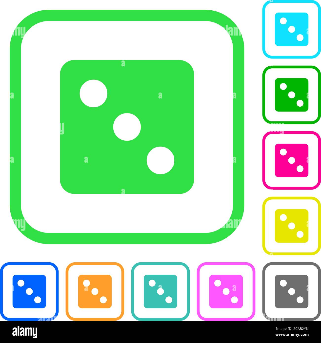 Dice three vivid colored flat icons in curved borders on white ...