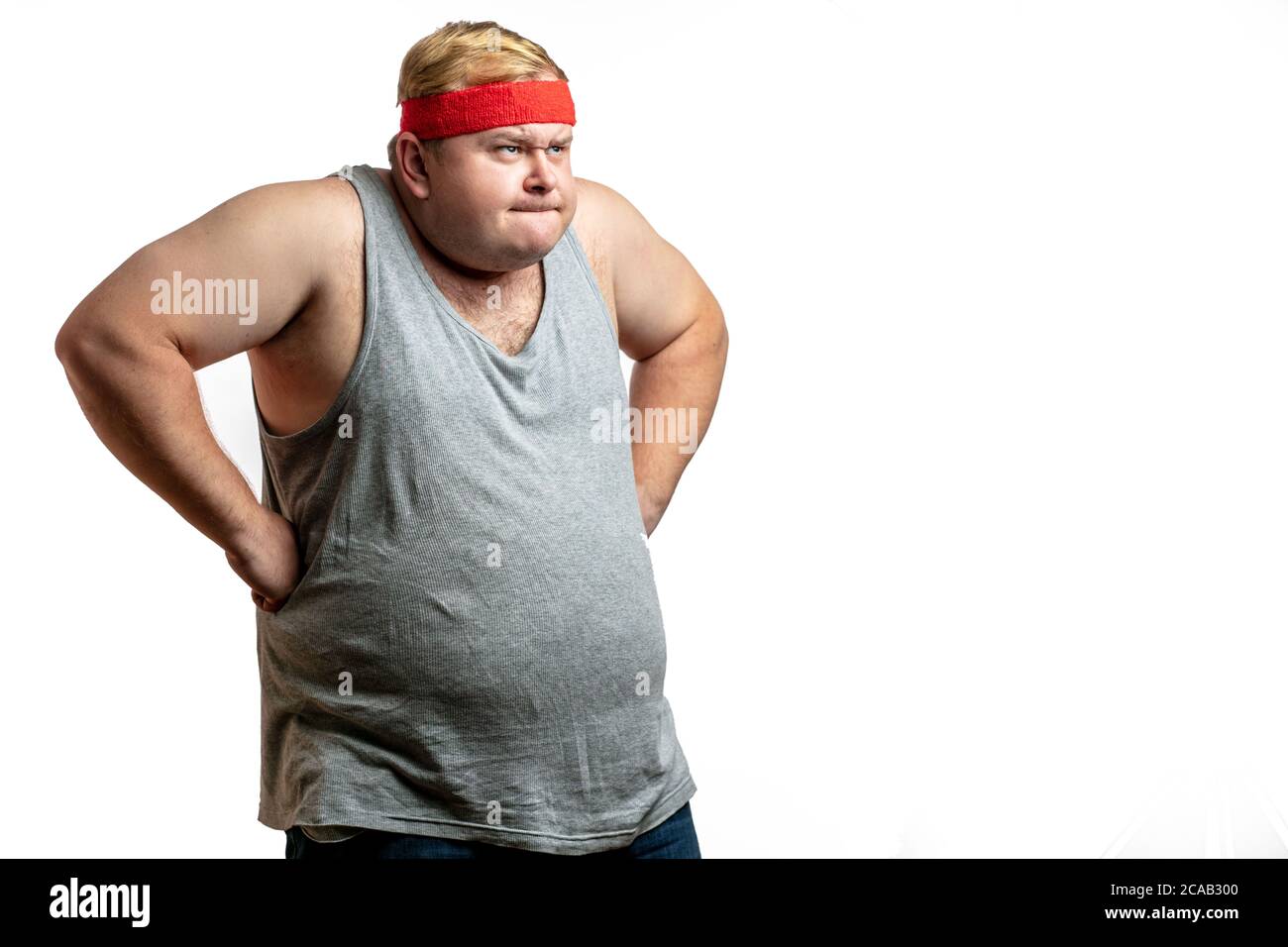 Feeling furious. Fat man expressing anger, white isolated studio ...
