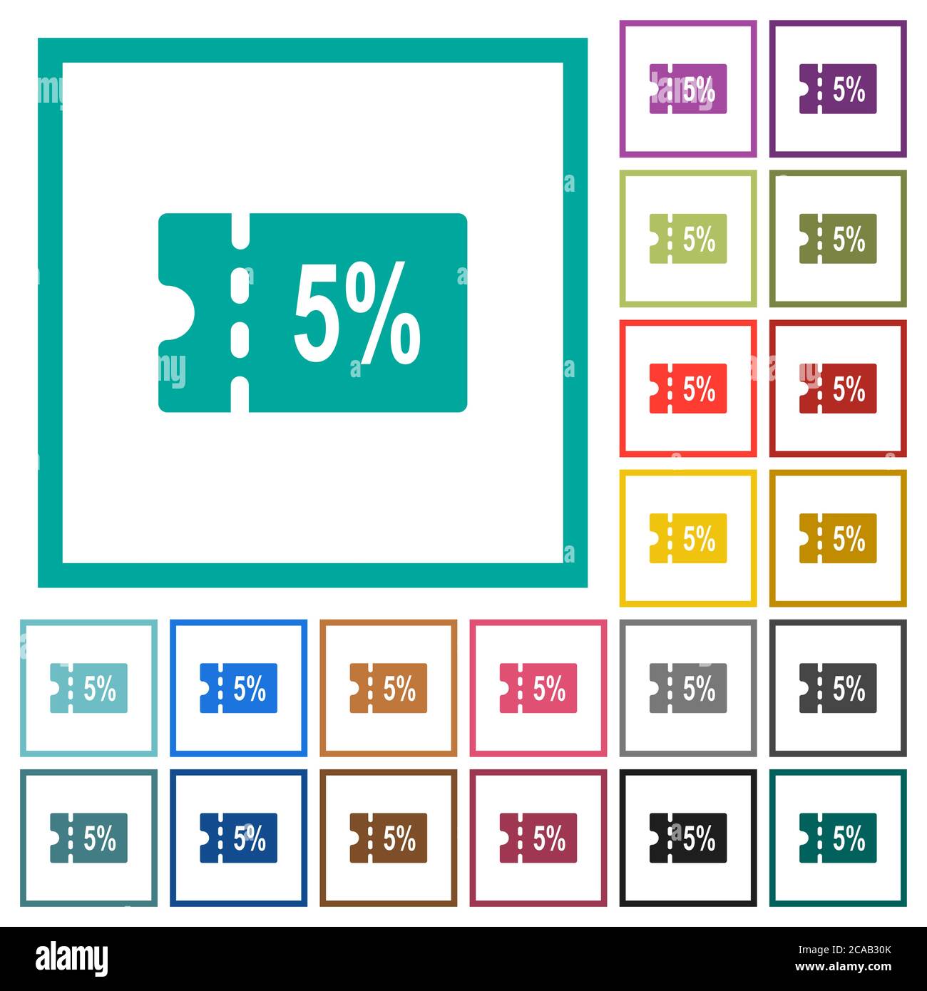 5 percent discount coupon flat color icons with quadrant frames on ...
