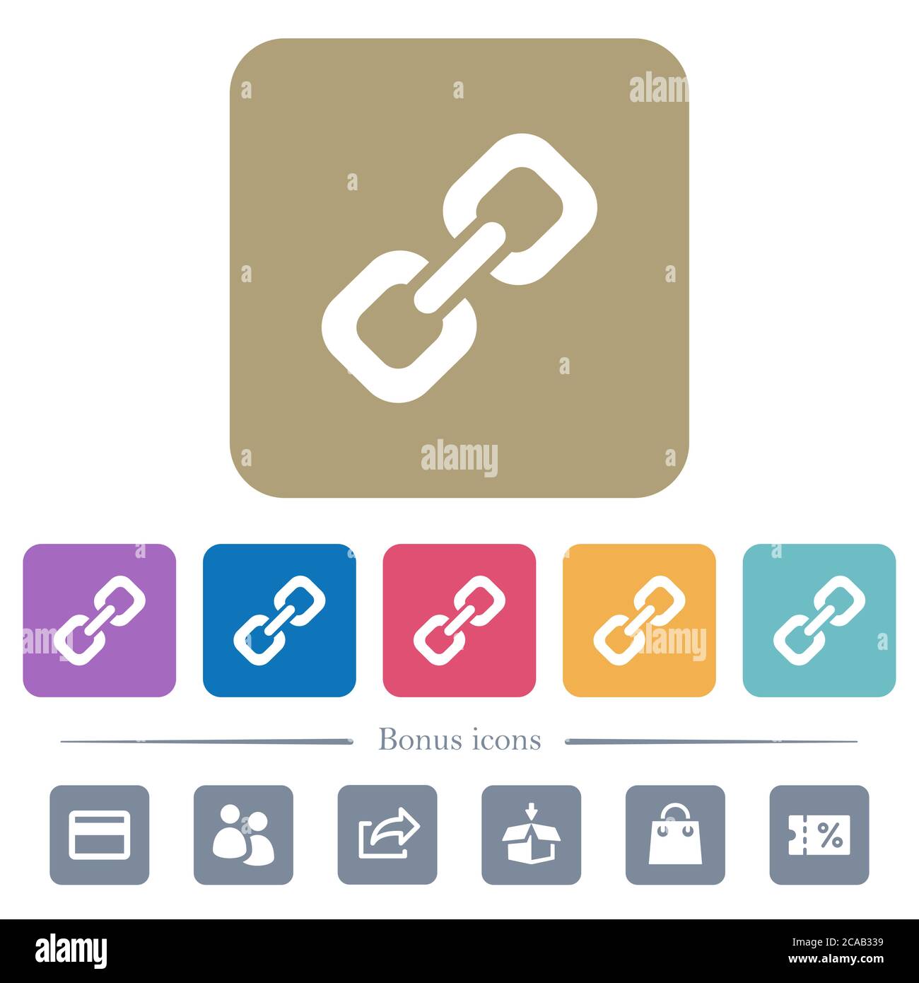 Link white flat icons on color rounded square backgrounds. 6 bonus ...