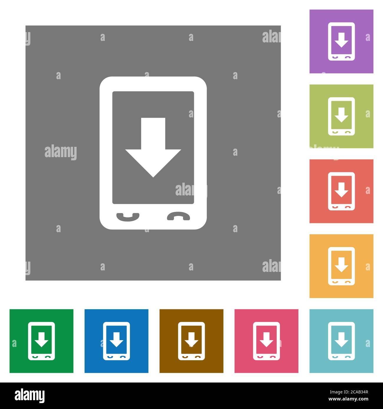 Mobile scroll down flat icons on simple color square backgrounds Stock ...